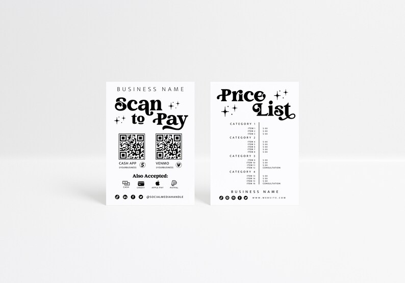 Retro Scan to Pay Sign & Price List Template QR Code Sign - Etsy