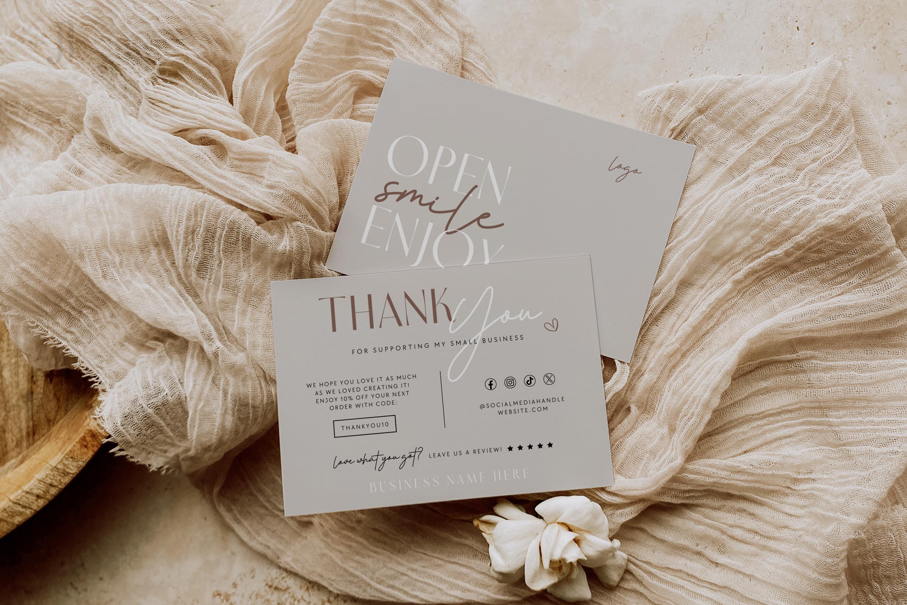 Boho Thank You Card Canva Template, Editable Small Business Neutral ...