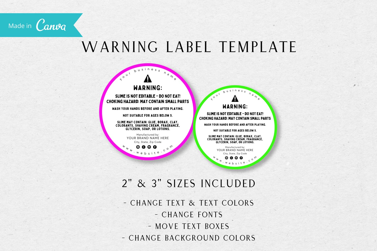 Round Slime Warning Label Template Editable Slime - Etsy