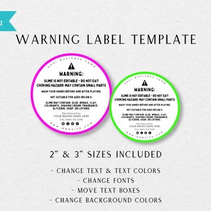 Round Slime Warning Label Template Editable Slime | Etsy Canada