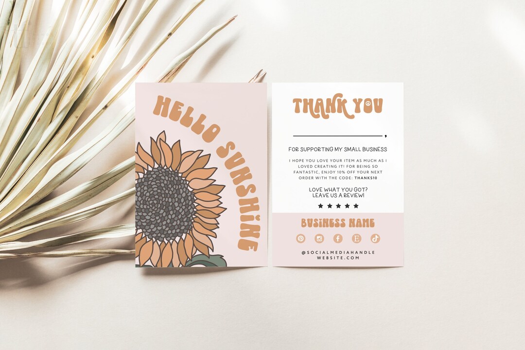 Sunflower Business Thank You Card Template Canva, Printable Retro ...