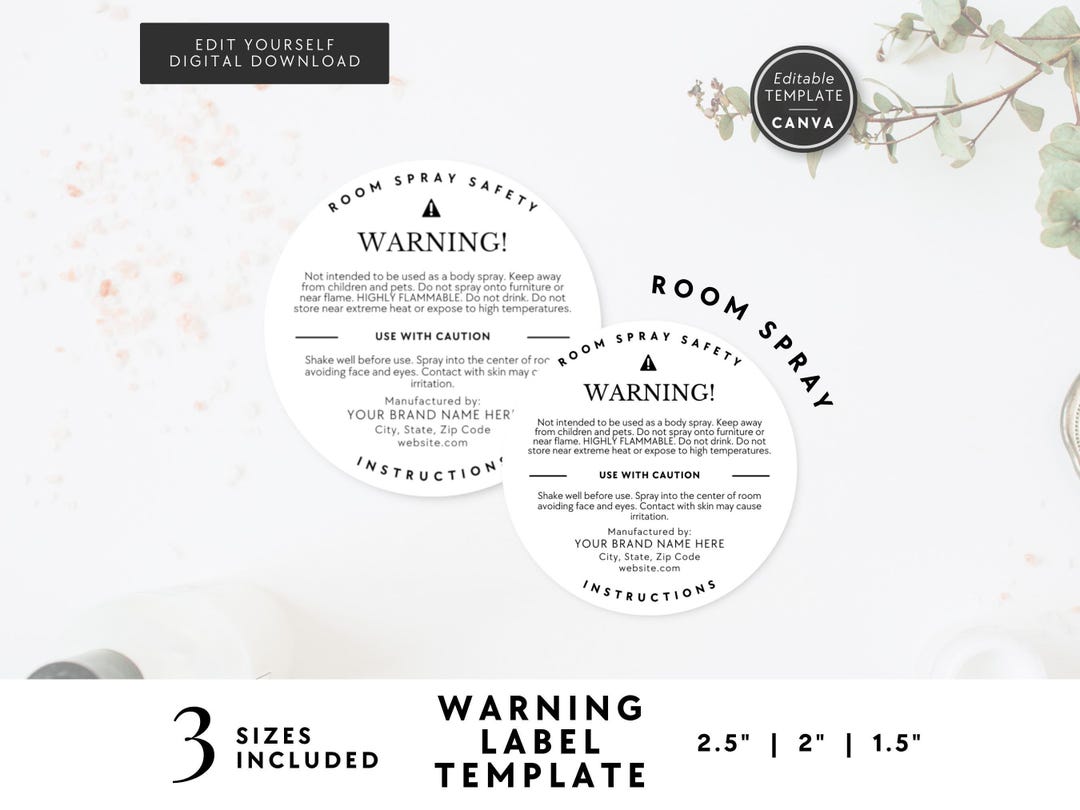 Room Spray Warning Label Template, Digital Download, Editable 2" Round ...