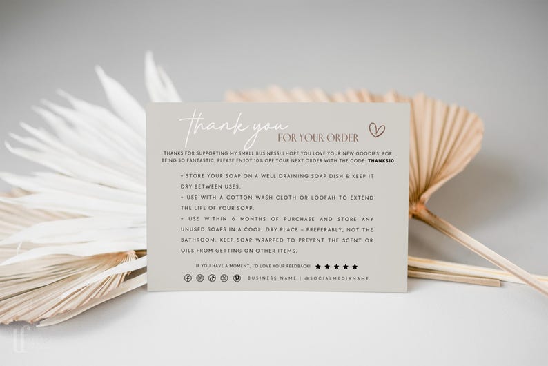 Editable Soap Bar Care Card Canva Template, Printable Business Thank ...