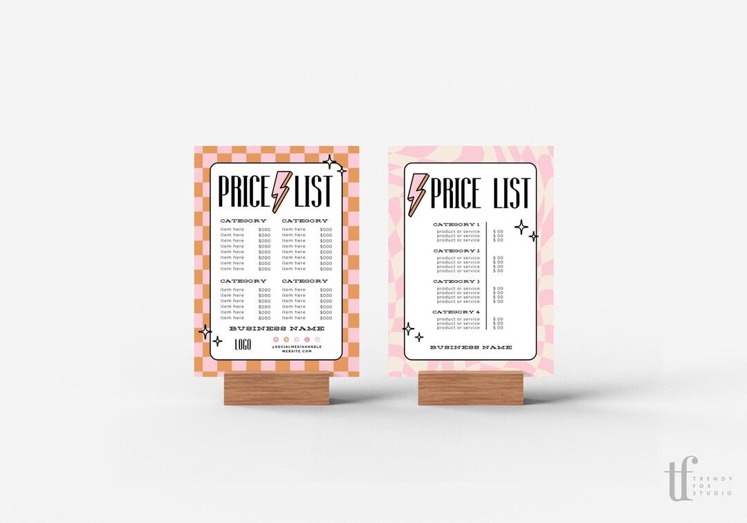 Retro Price List Canva Template, Printable Payment Sign, Editable ...