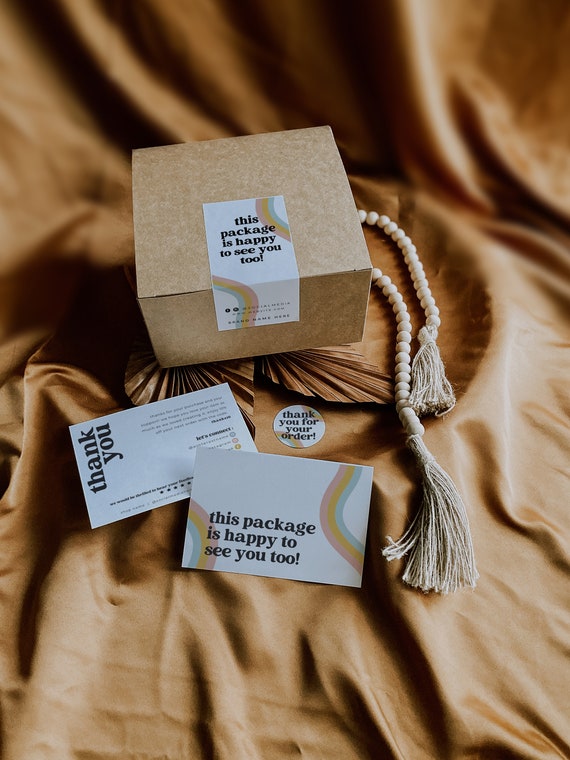 Box Label Thank You Card & Sticker Template Bundle Retro - Etsy