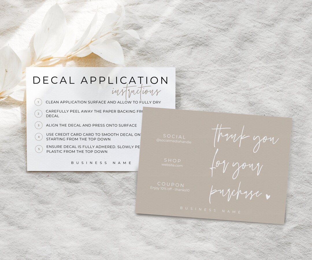Printable Vinyl Decal Instructions, Editable Decal Application Card ...