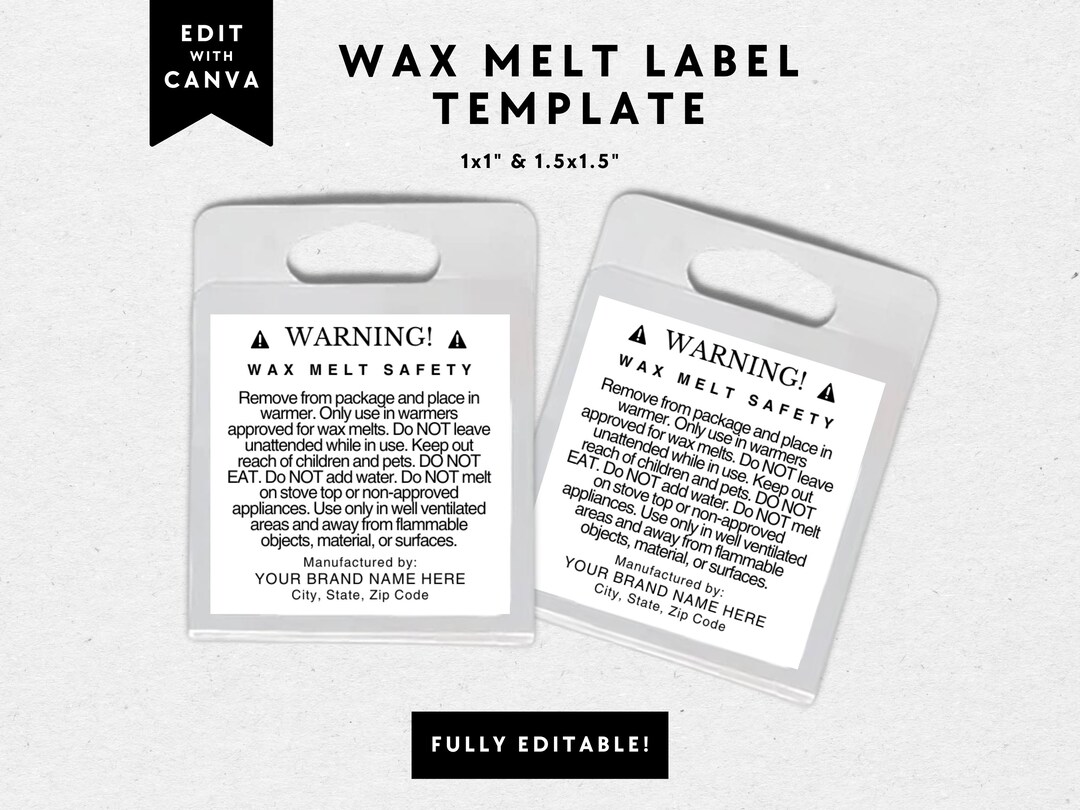 Wax Melt Sampler Warning Label Canva Template, 1oz Clamshell Single ...