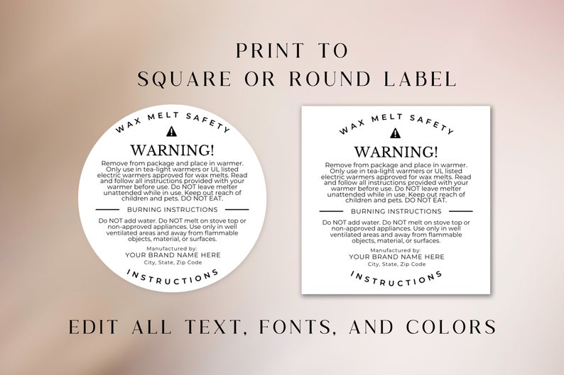 Wax Melt Warning Label Template Digital Download Editable Etsy Australia