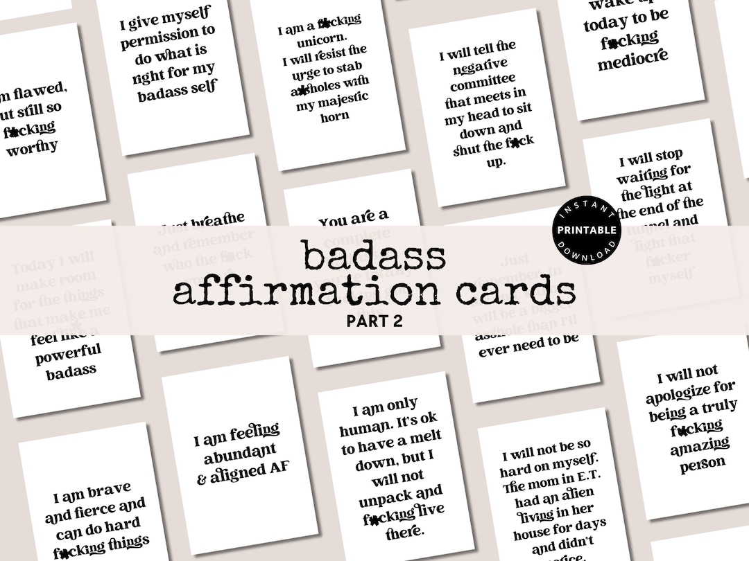 Printable Badass Affirmation Cards Sweary Affirmation Deck Motivational ...