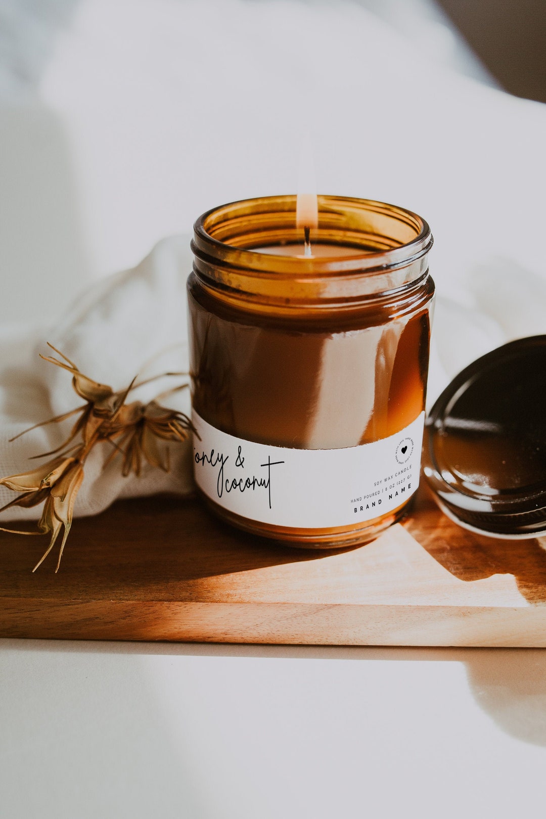 Thin Candle Label Templates, Editable Candle Tin Label, Script Font ...