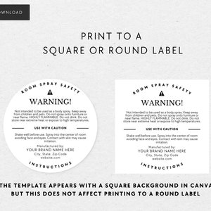 Room Spray Warning Label Template, Digital Download, Editable 2" Round ...