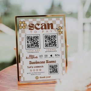 Retro Scan to Pay Sign & Price List Template, QR Code Sign, Printable Payment Sign, Accepted ...