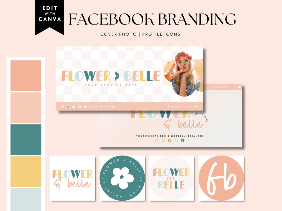 Rainbow Facebook Cover Template, Pastel Facebook Banner, Facebook Icon ...