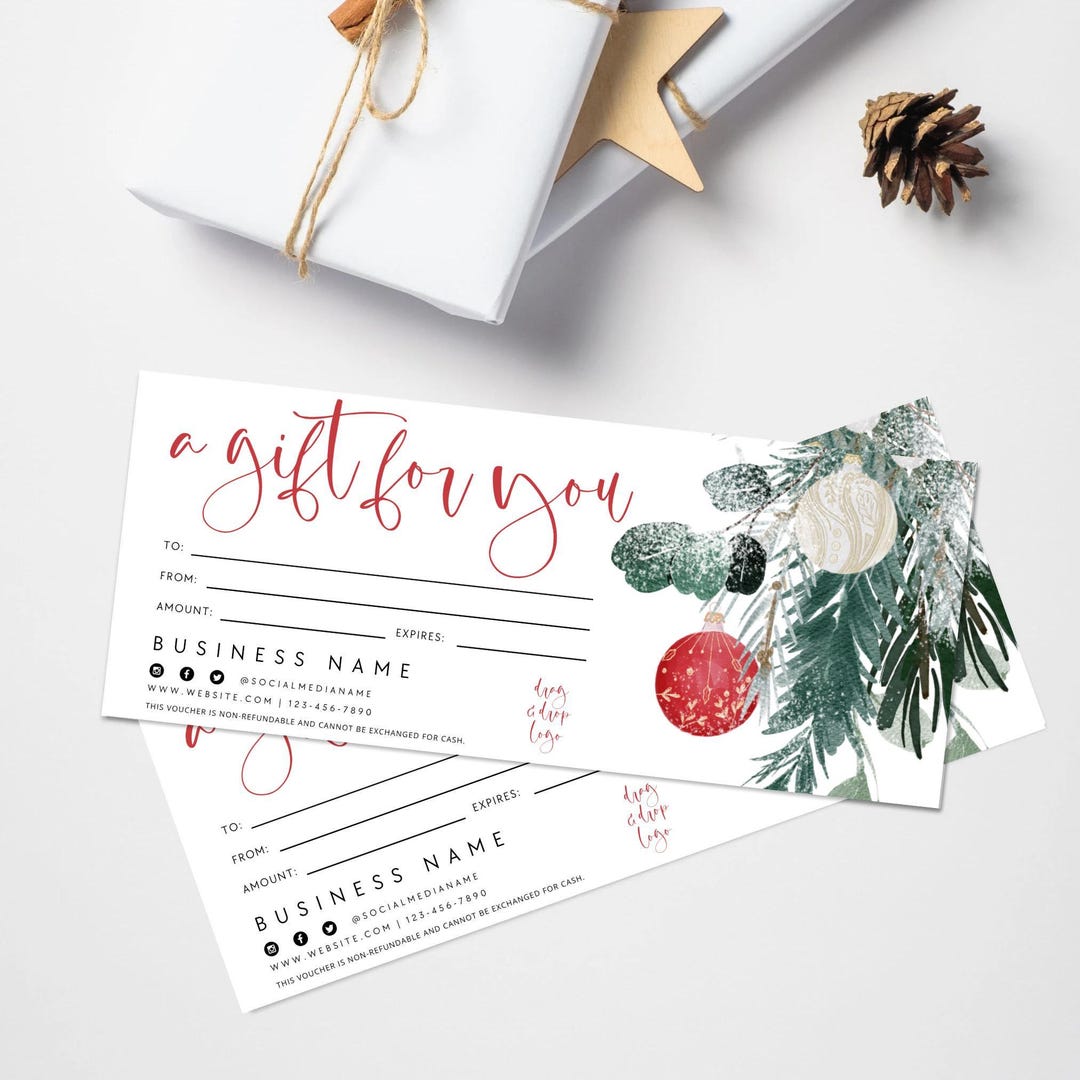 Holiday Gift Certificate Template, DIY Printable Gift Voucher ...