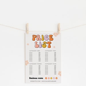 Retro Price List Canva Template, Printable Payment Sign, Editable ...