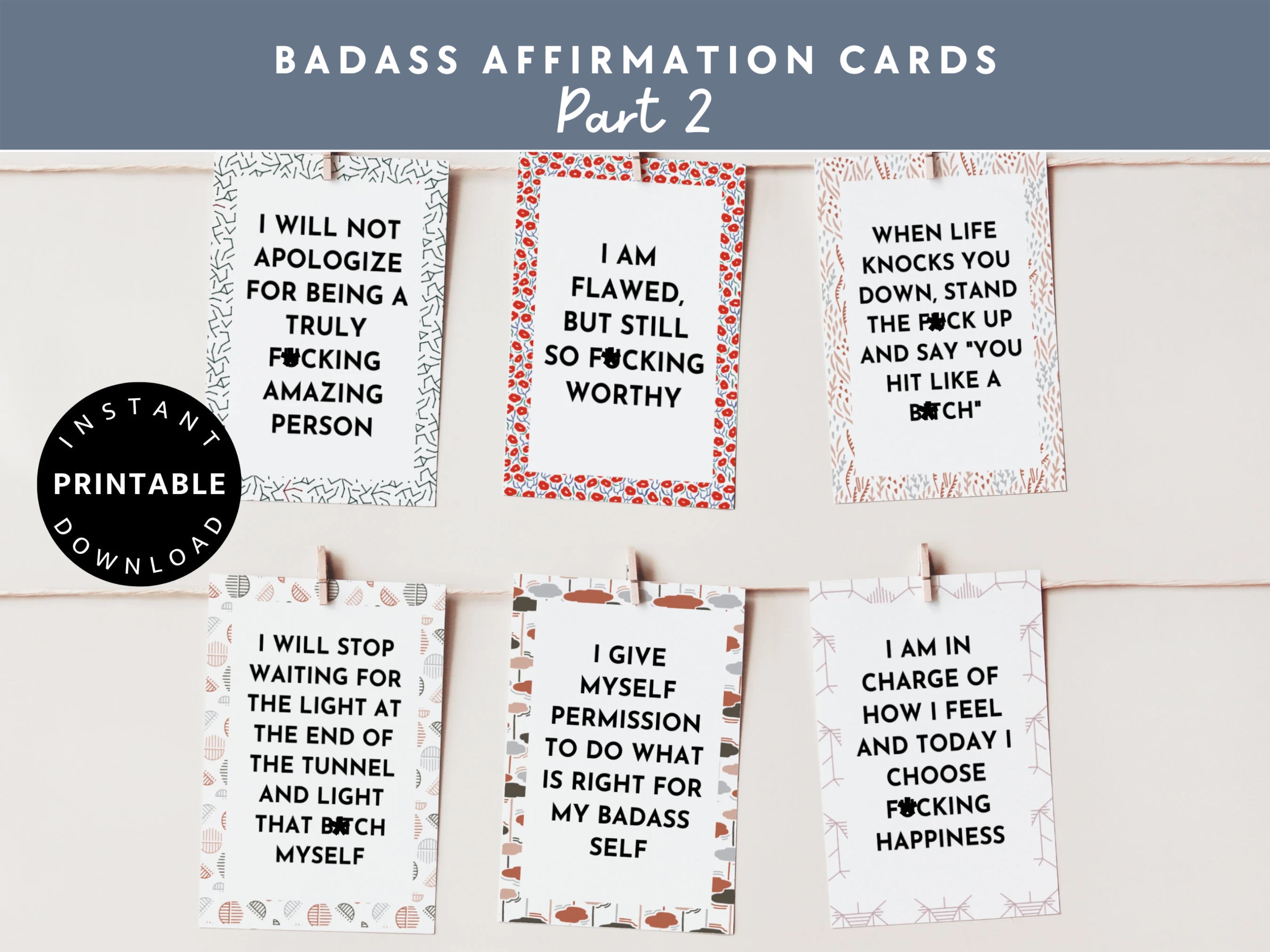Printable Badass Affirmation Cards Sweary Affirmation Deck Motivational ...