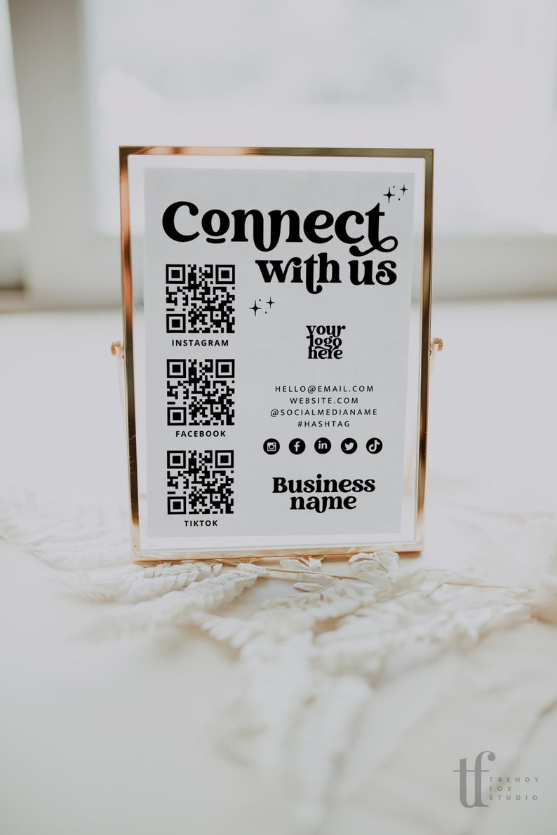 Retro Social Media Sign Canva Template QR Code Follow Us on - Etsy