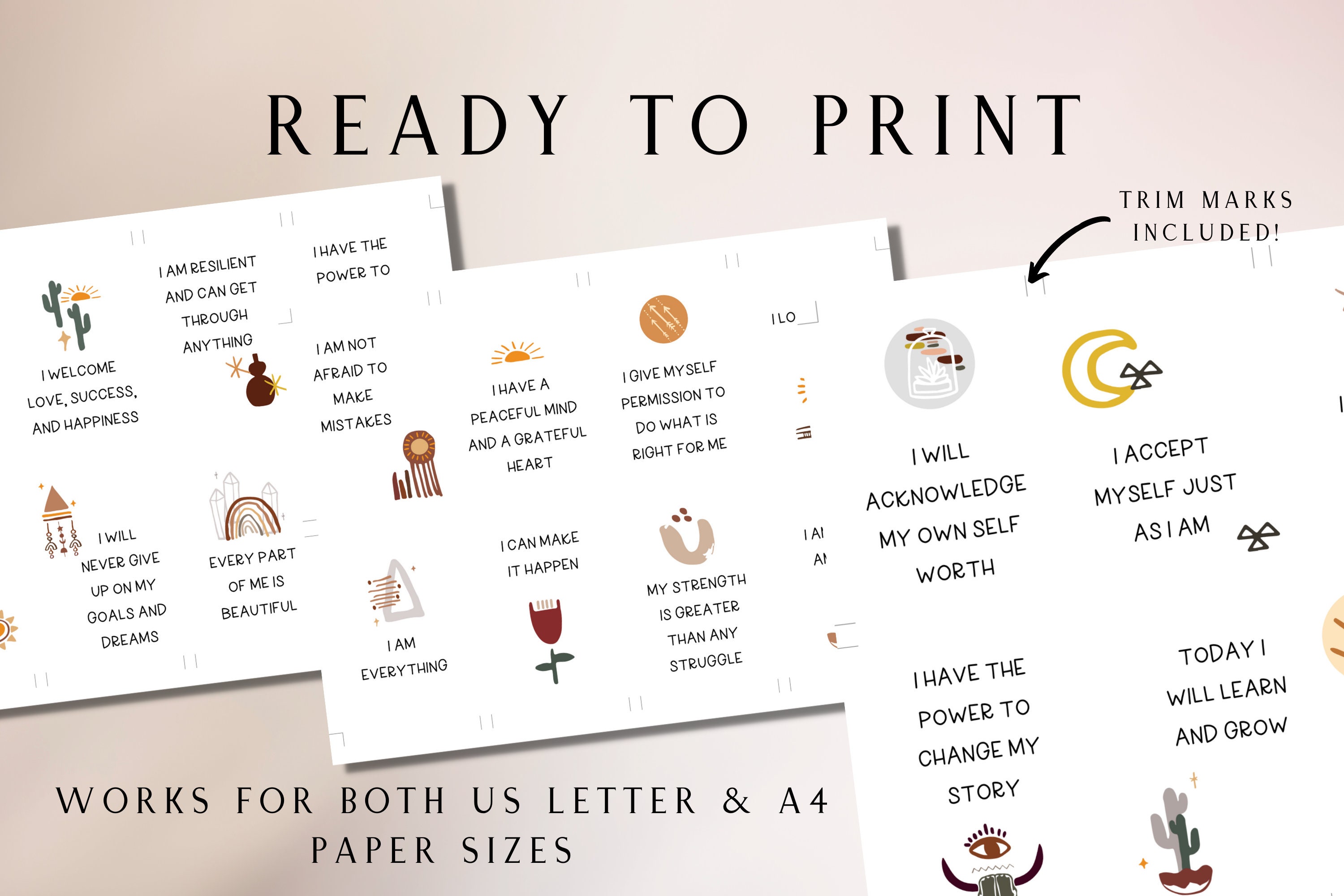 Printable Boho Affirmation Cards Affirmation Deck - Etsy