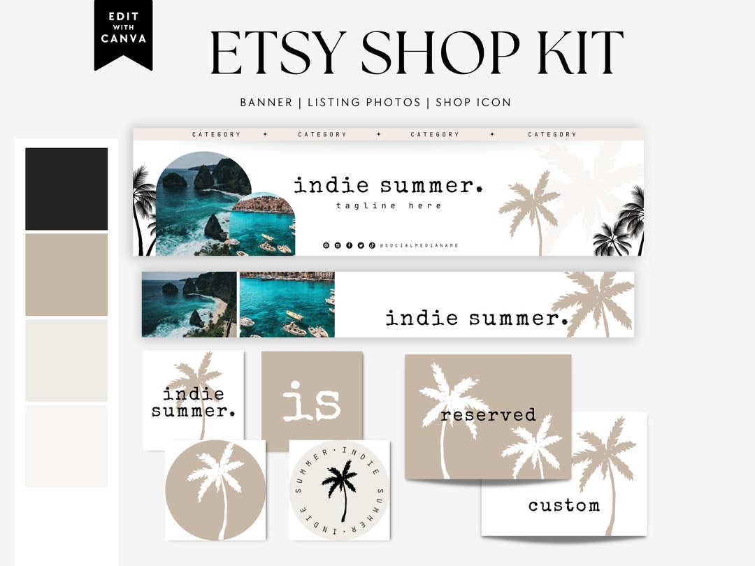 Beachy Etsy Banner Canva Template, Simple Palm Tree Etsy Store Branding ...