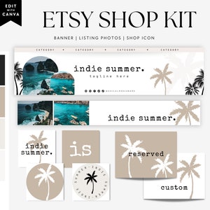 Beachy Etsy Banner Canva Template, Simple Palm Tree Etsy Store Branding ...