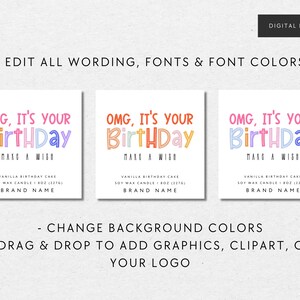 Happy Birthday Candle Label Template, Editable Candle Label Design ...