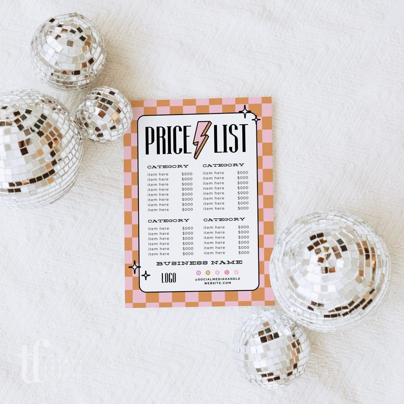 Retro Price List Canva Template, Printable Payment Sign, Editable ...