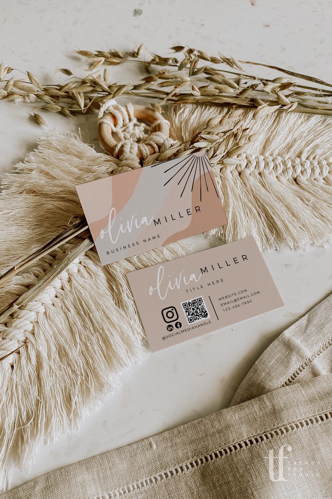 Boho Business Card Canva Template, Editable Business Card, DIY Calling ...