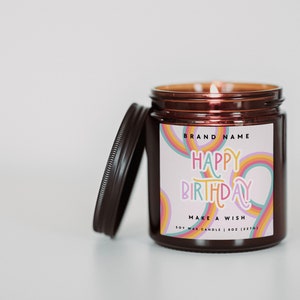 Happy Birthday Candle Label Canva Template, Editable Candle Label ...