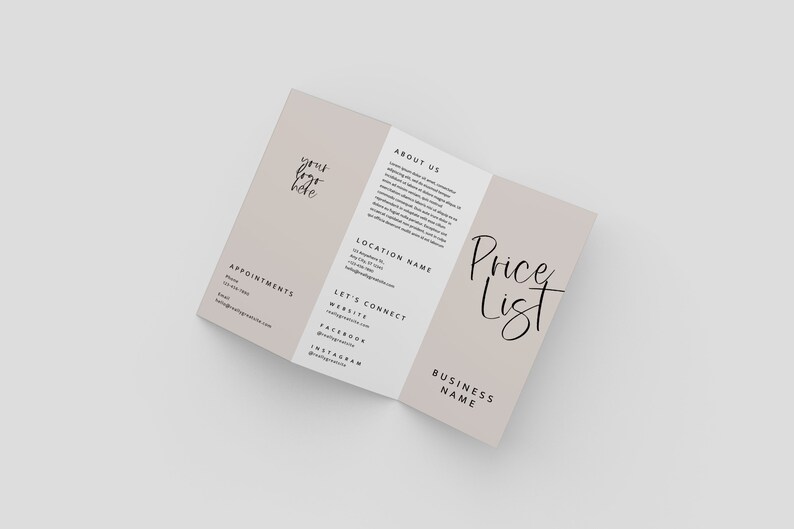 DIY Tri-fold Printable Price List Template Editable Trifold - Etsy