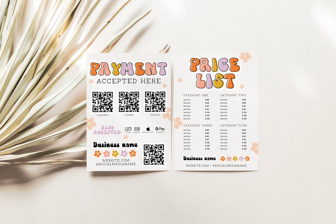 Retro Scan to Pay & Price List Sign Template Canva Rainbow QR Code Sign ...