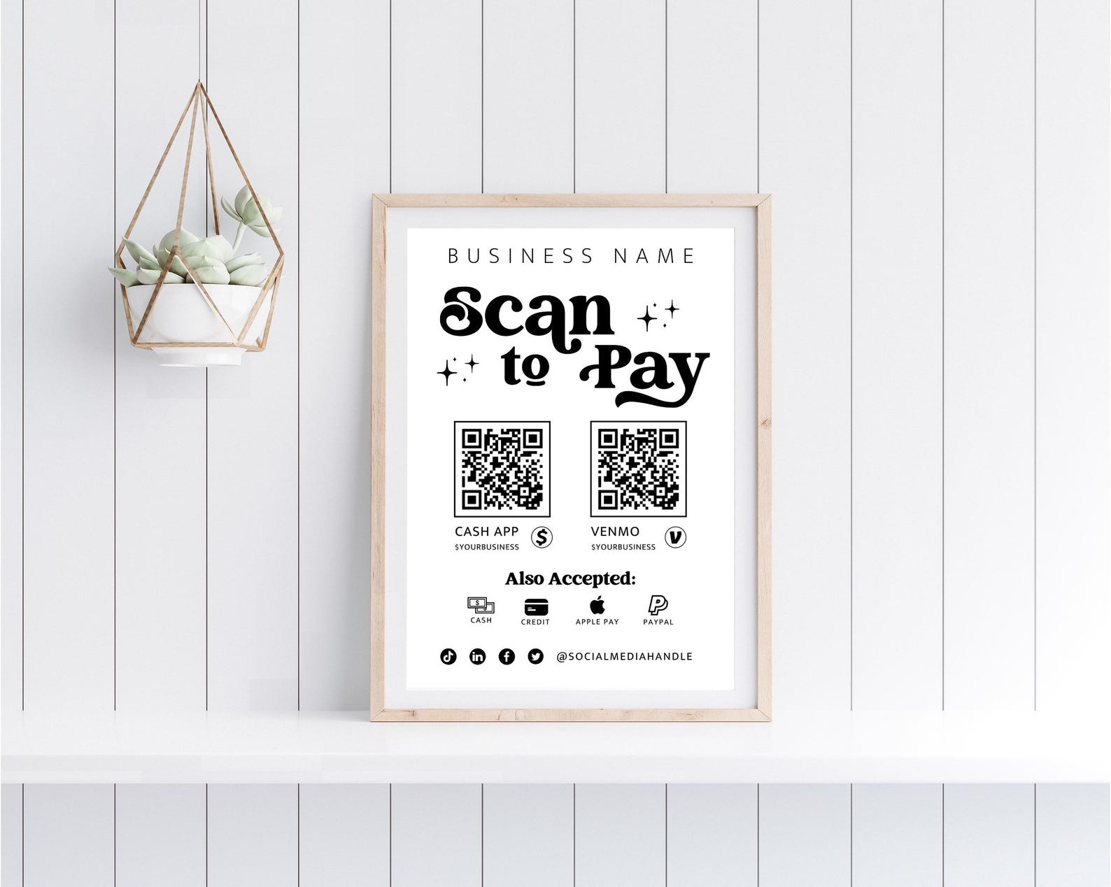 Retro Scan to Pay Sign & Price List Template, QR Code Sign, Printable ...