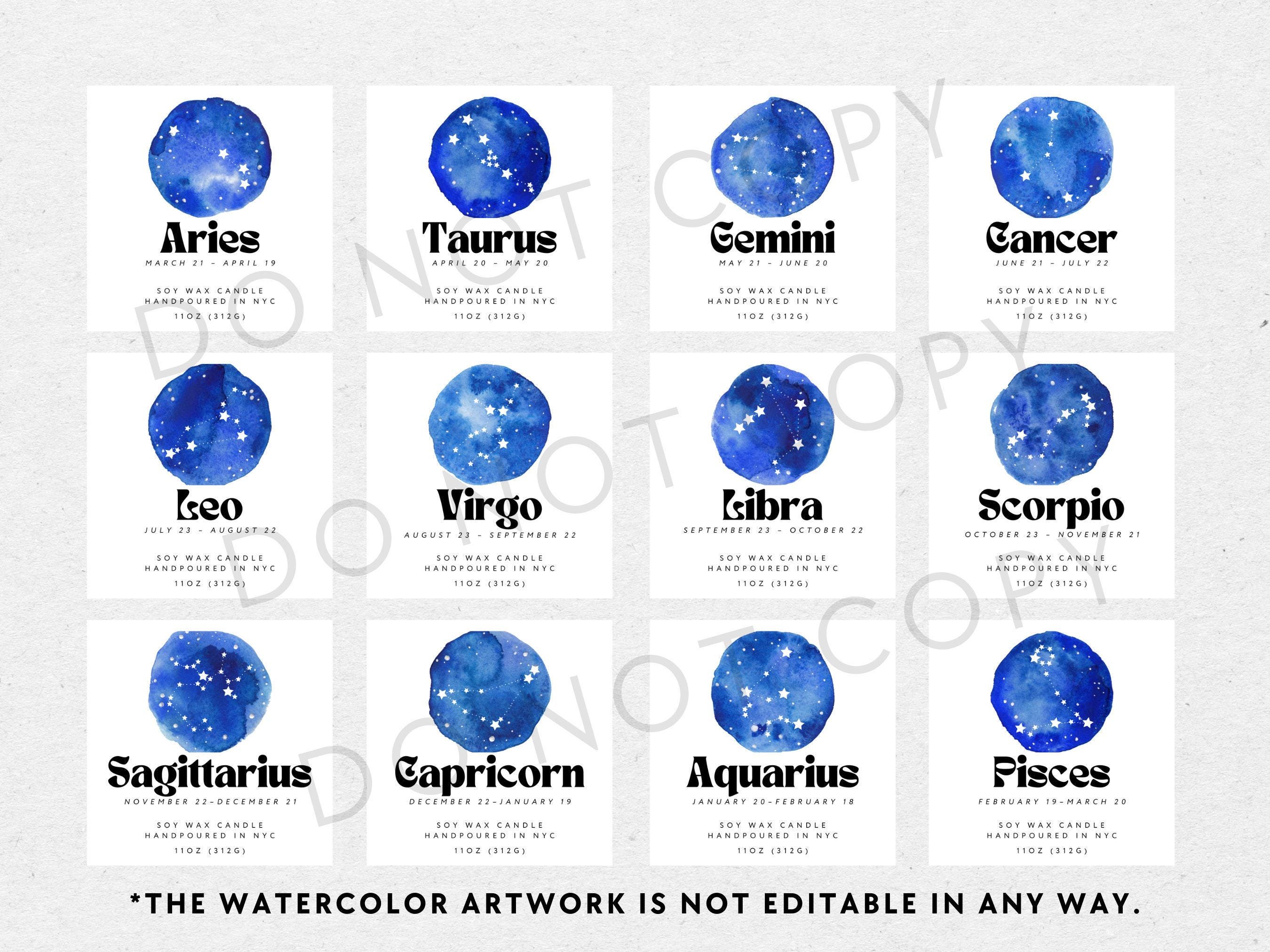 Zodiac Candle Label Template, Constellations Candle Label, Horoscope ...