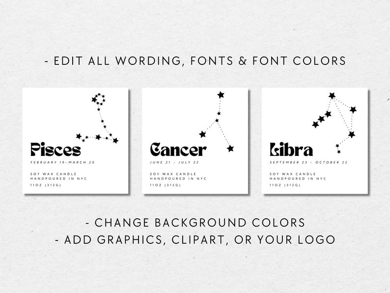 Zodiac Candle Label Template Constellations Candle Label - Etsy