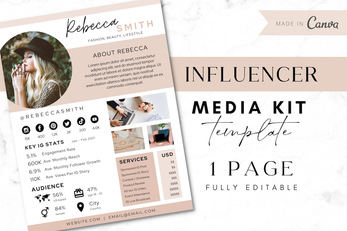 Editable Instagram Influencer Media Kit Template Canva Blogger - Etsy