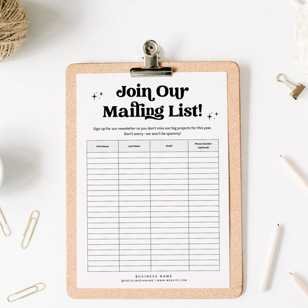 Printable Email Sign up Sheet - Etsy