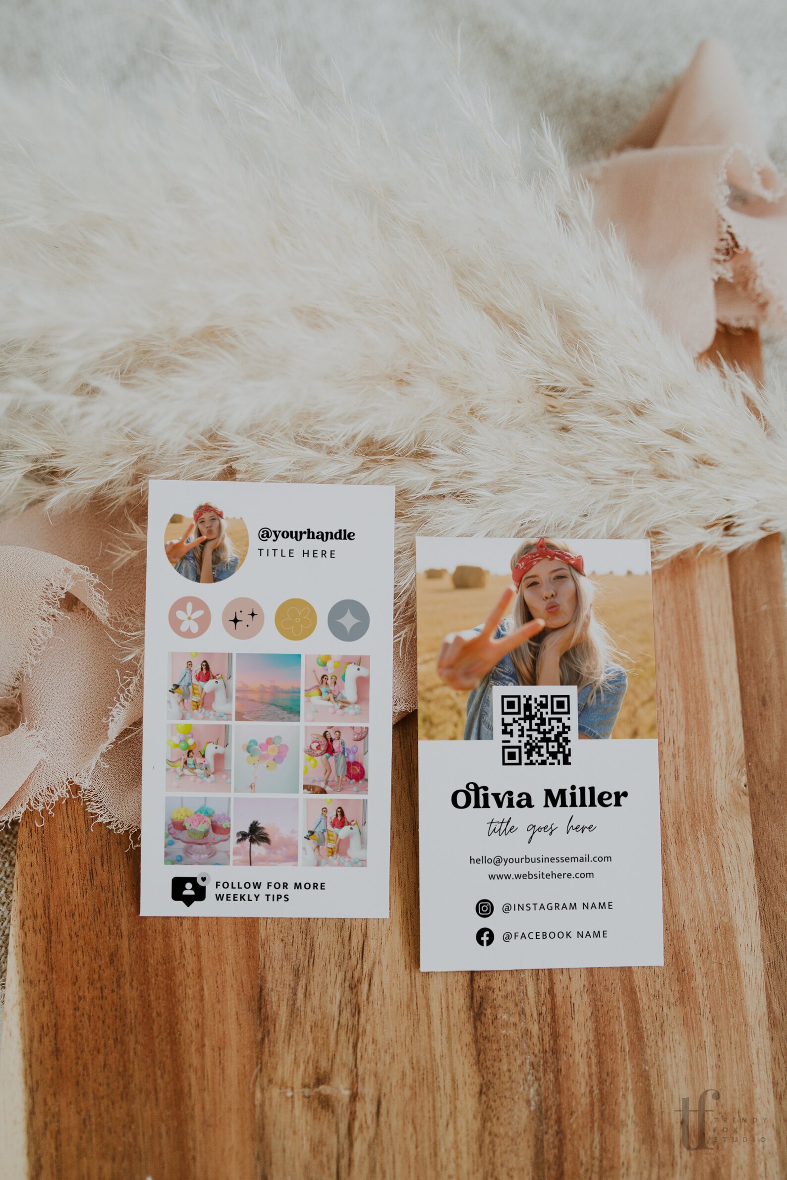Retro Instagram Style Business Card Template Canva, QR Code Printable ...