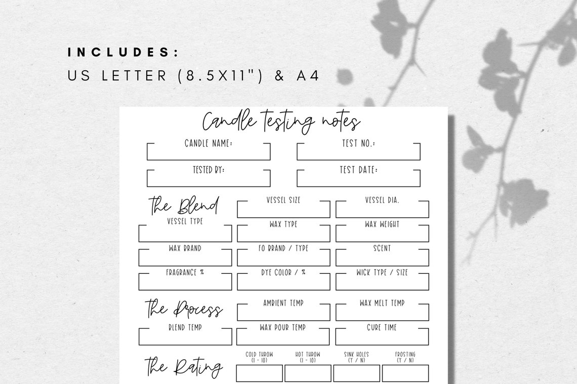 Candle Testing Sheet Printable Candle Burn Test Sheet Candle - Etsy