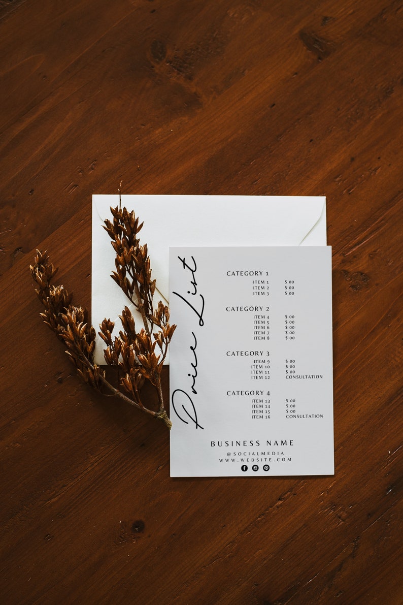 DIY Printable Price List Template Editable Price Sheet Pricing - Etsy