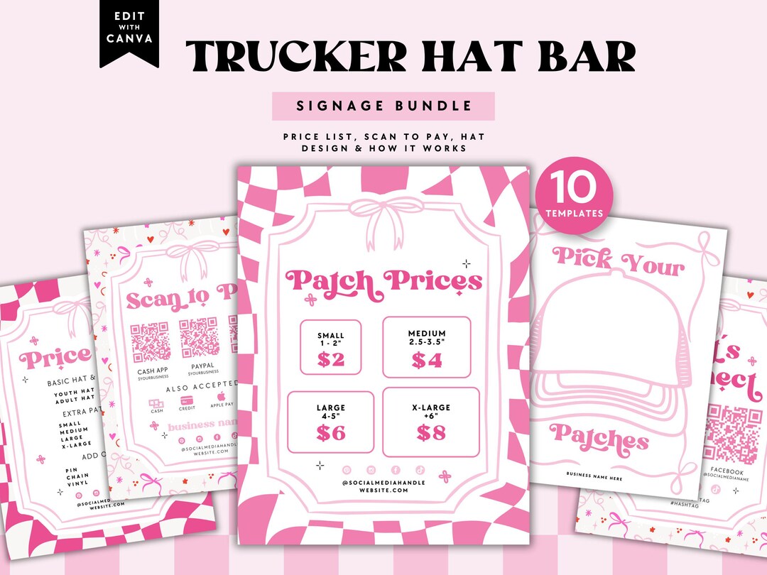 Trucker Hat Bar Signage Canva Template, Editable Hat Instruction ...
