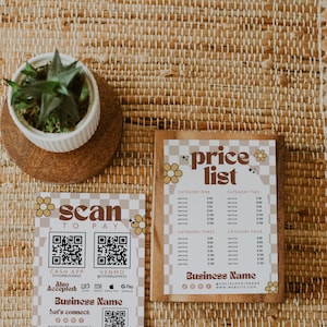 Retro Scan to Pay Sign & Price List Template, QR Code Sign, Printable Payment Sign, Accepted ...