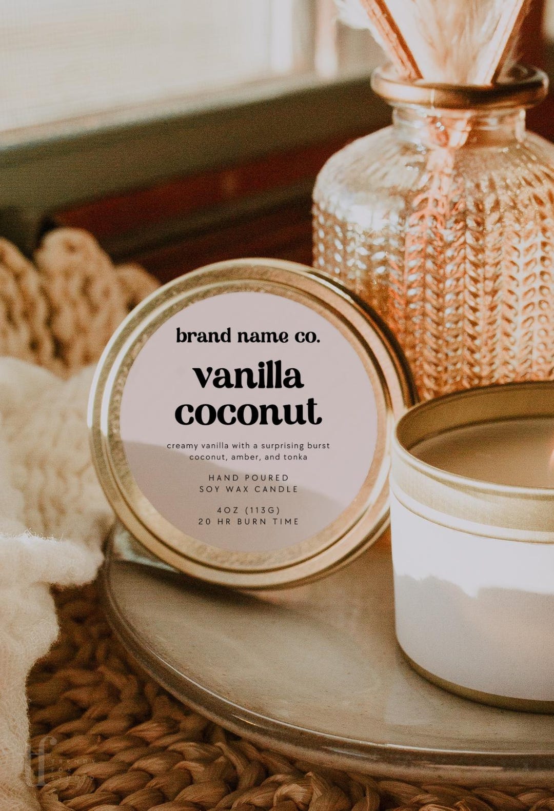 Cute Retro Round Candle Label Canva Template, Editable Circle Candle ...