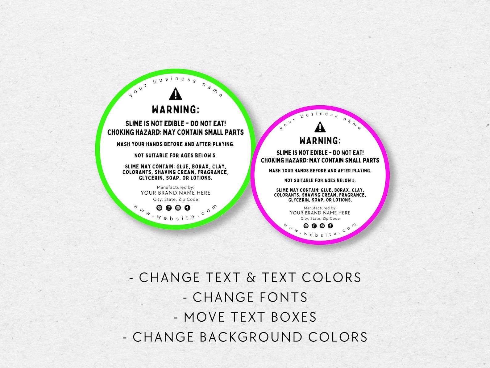 Round Slime Warning Label Template, Editable Slime Instructions Label ...