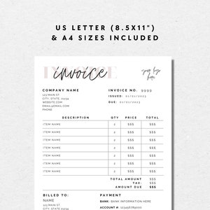 Editable Canva Invoice Template, Printable Small Business Invoice ...