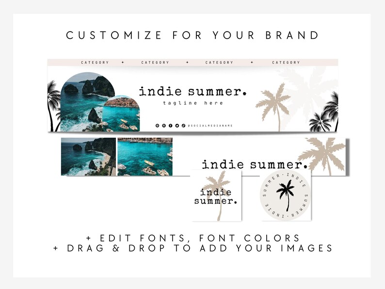 Beachy Etsy Banner Canva Template, Simple Palm Tree Etsy Store Branding ...