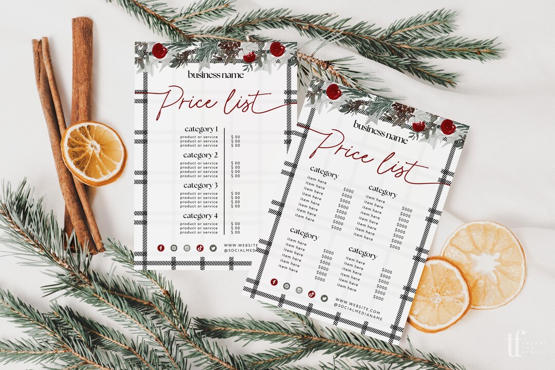 Rustic Price List Canva Template, Printable Holiday Price Menu ...