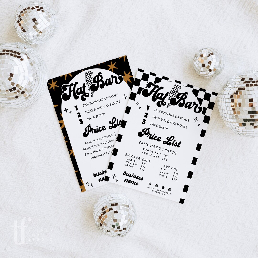 Trucker Hat Bar Price List & How It Works Canva Template, Editable Hat ...