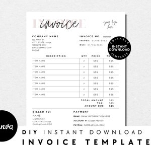 Editable Canva Invoice Template, Printable Small Business Invoice ...