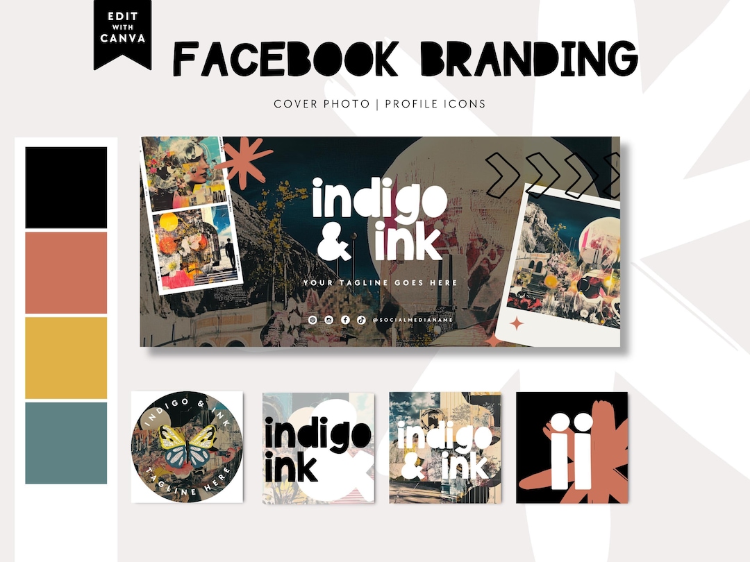 Retro Collage Facebook Cover Canva Template, Scrapbook Facebook Banner ...