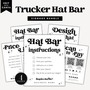 Trucker Hat Bar Sign Bundle Canva Template, Editable Hat Instructions ...