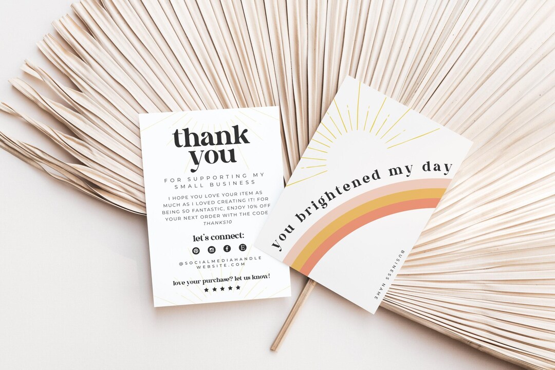 Retro Thank You Card Template, Editable Rainbow Business Thank You ...